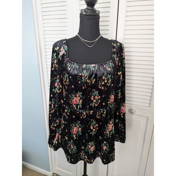 Cato | Tops | Cato Top Womens 82w Velvet Peasant Floral Babydoll Boho ...
